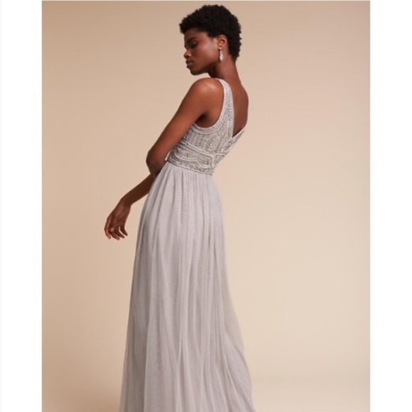 BHLDN | Dresses | Bhldn Sterling Beaded Fog Dress Nwot Grey Formal ...